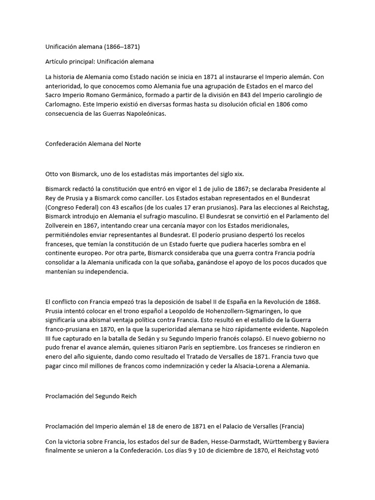 Unificación Alemana | PDF | imperio Alemán | Reino de prusia