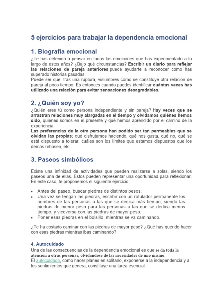 5 Ejercicios para Trabajar La Dependencia Emocional | PDF | Las emociones | Sicología