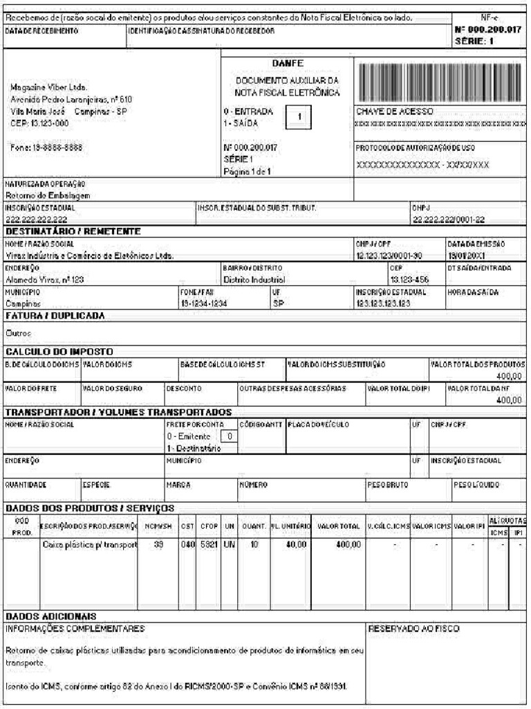 Exemplo de Nota Fiscal | PDF