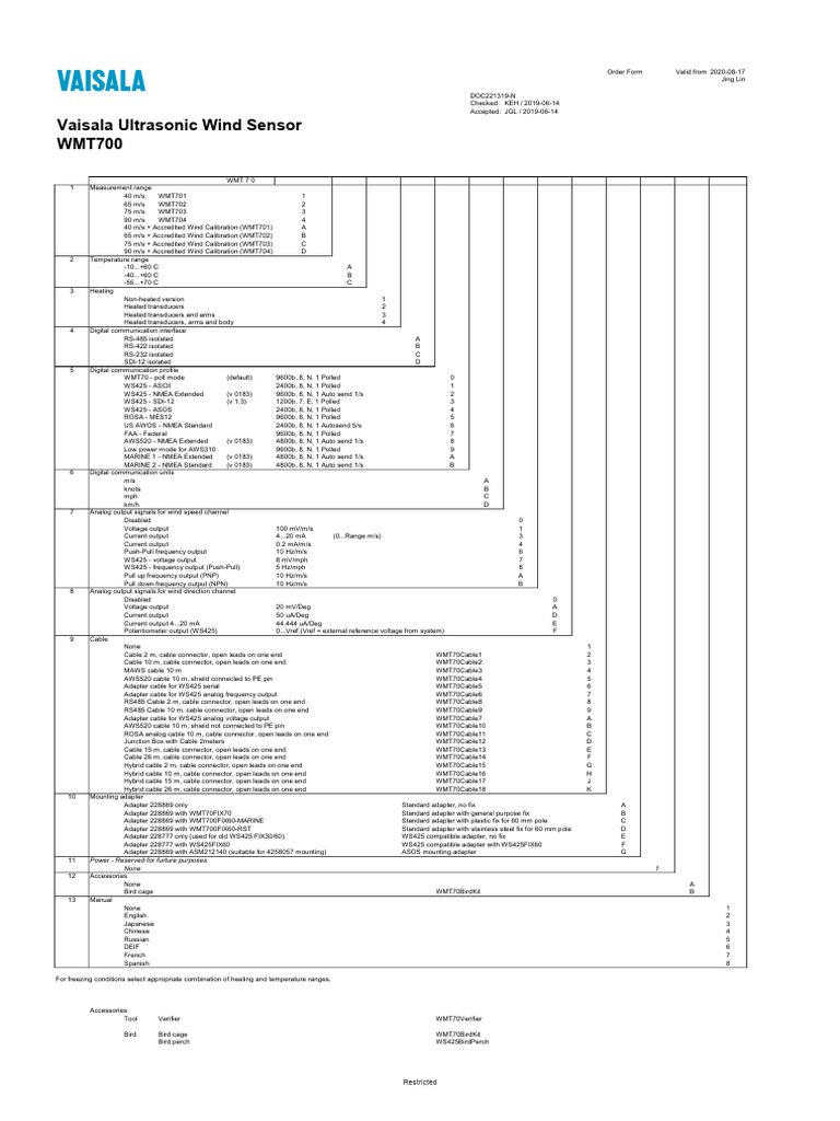 WMT700 Order Form - 0 | PDF