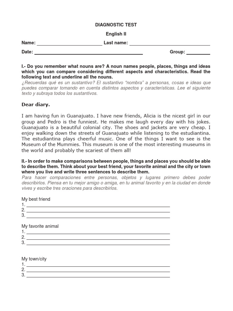 Diagnostic Test - English Ii | PDF