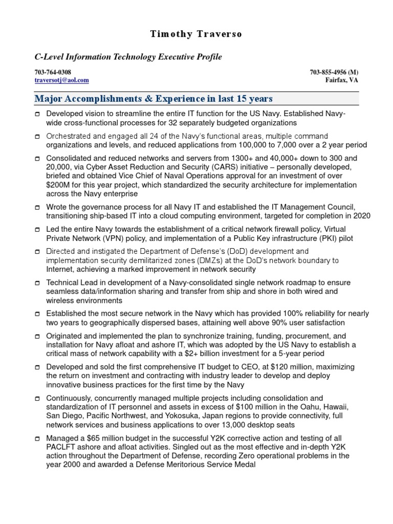 Vice President Information Technology in Washington DC Resume Timothy ...