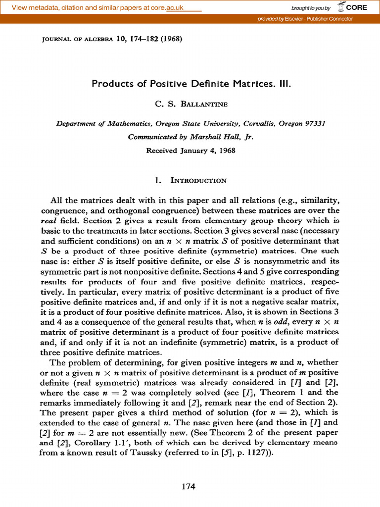 Products of Positive Definite Matrices. Iii | PDF | Matrix (Mathematics) | Determinant