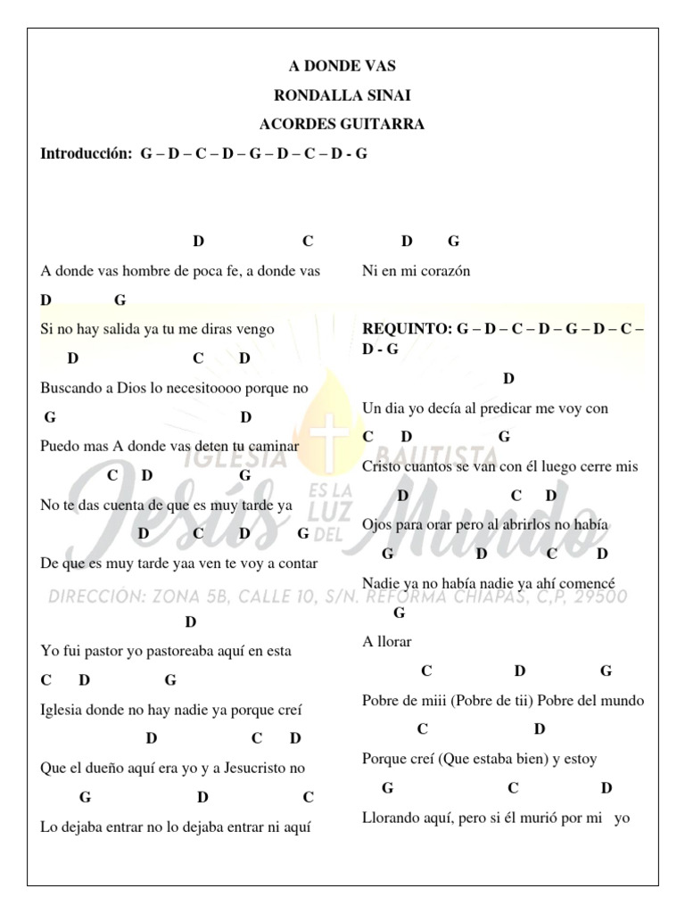 A dónde vas: letra y acordes | PDF | Creencia religiosa y doctrina ...