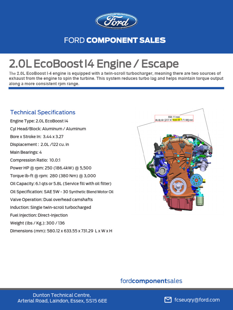 2.0L EcoBoost I4 Engine Specifications | PDF | Technology & Engineering