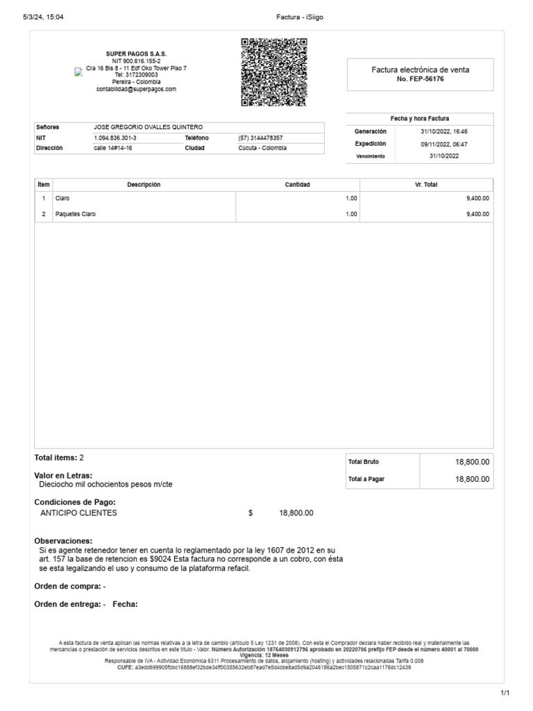 Formato de Pagos | PDF | Factura | Industrias de servicio