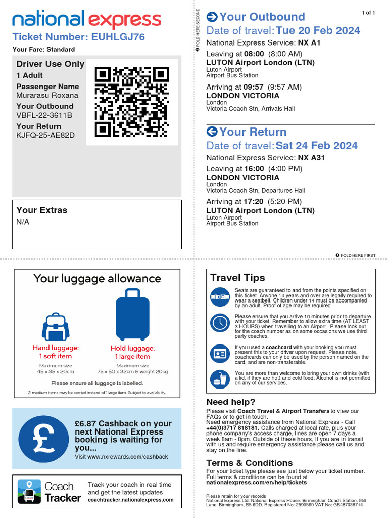 Coach Ticket EUHLGJ76 | Download Free PDF | Bus Transport | Public Services