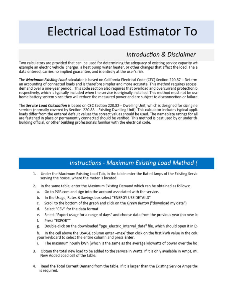 BayREN Electrical-Load-Estimator 01-20-23 Final Protected 202302091013583983 | PDF | Water ...