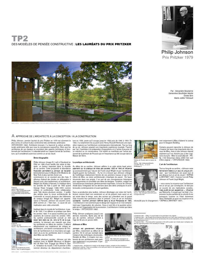 Philip Johnson : Pionnier de l'Architecture | PDF