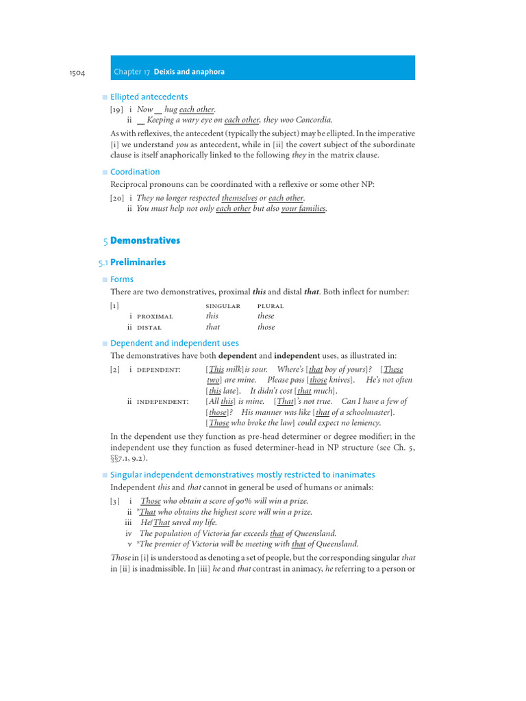 Huddleston Pullum 2002 CGEL Demonstratives | PDF | Semantics | Linguistics