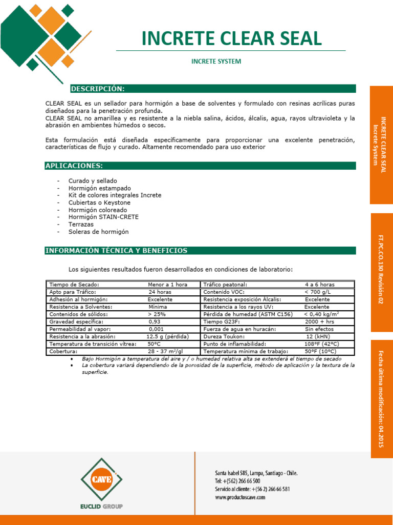 Ficha Tecnica 2015 Increte Clear Seal | Descargar gratis PDF | Sustancias químicas | Ciencias ...