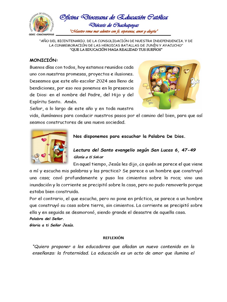 Inicio de Año Escolar 2024-OrACIÓN | PDF | Misa (liturgia)