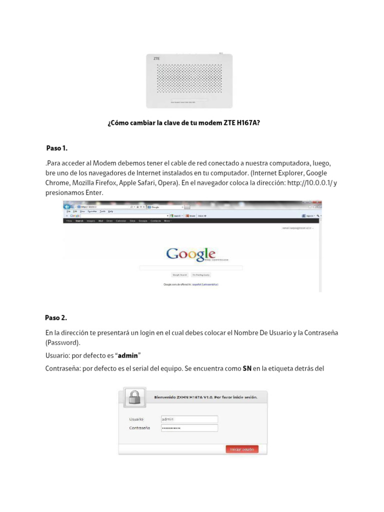 Cambia Clave Modem ZTE H167A Fácilmente | PDF | Juegos y actividades ...