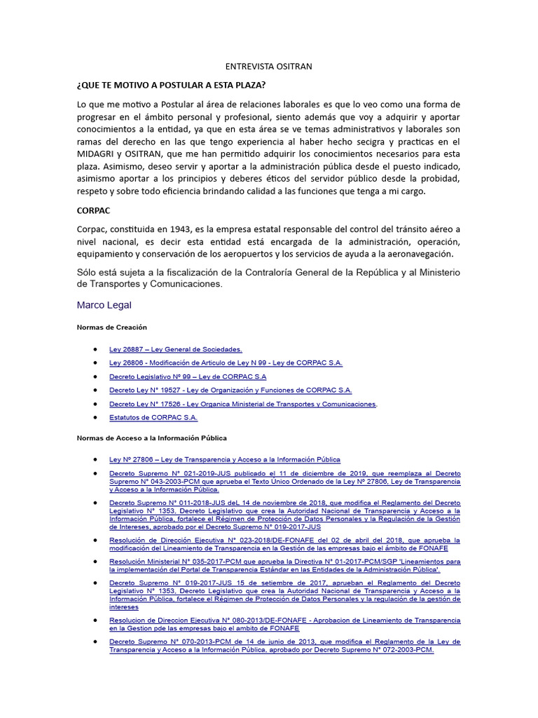 Entrevista Ositran | PDF