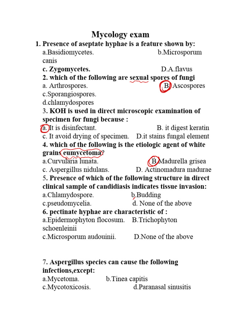mycology mcqs | PDF | Fungus | Candida (Fungus)