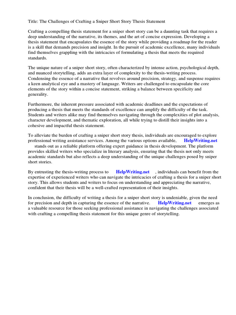 The Sniper Short Story Thesis Statement | PDF