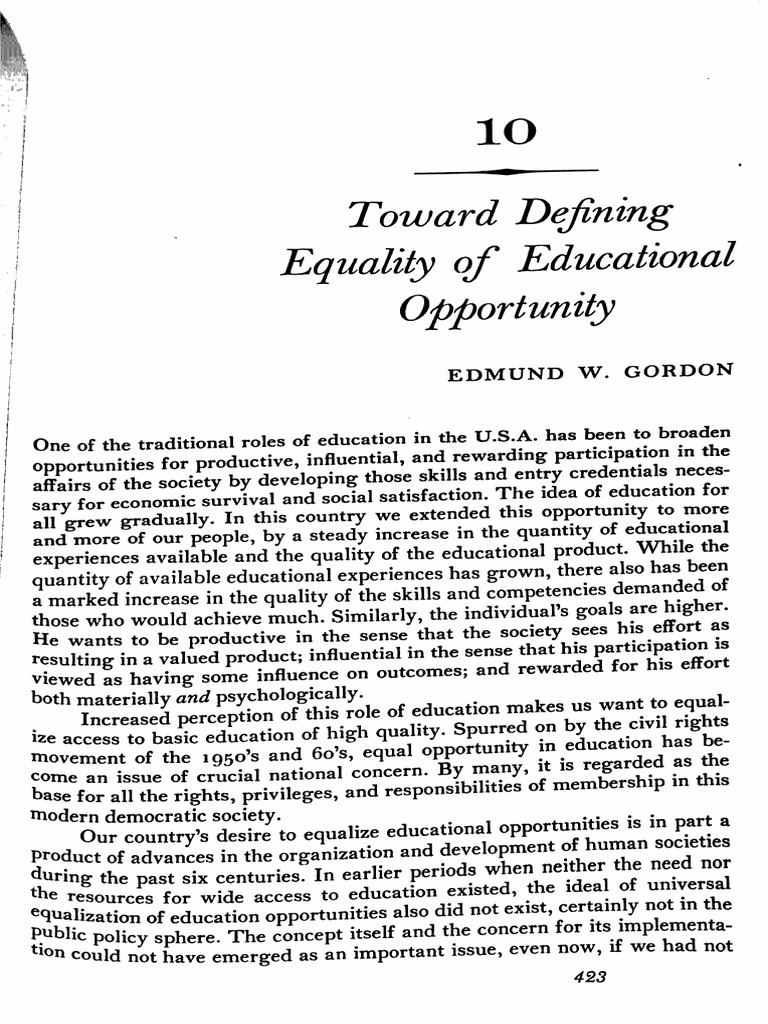 Gordon - 1972 - Ch10 Toward Defining Eq Educ Op | PDF | Equal ...
