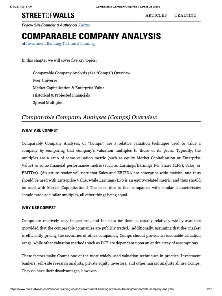 04 Comparable Company Analysis - Street of Walls | PDF | Valuation (Finance) | Stocks