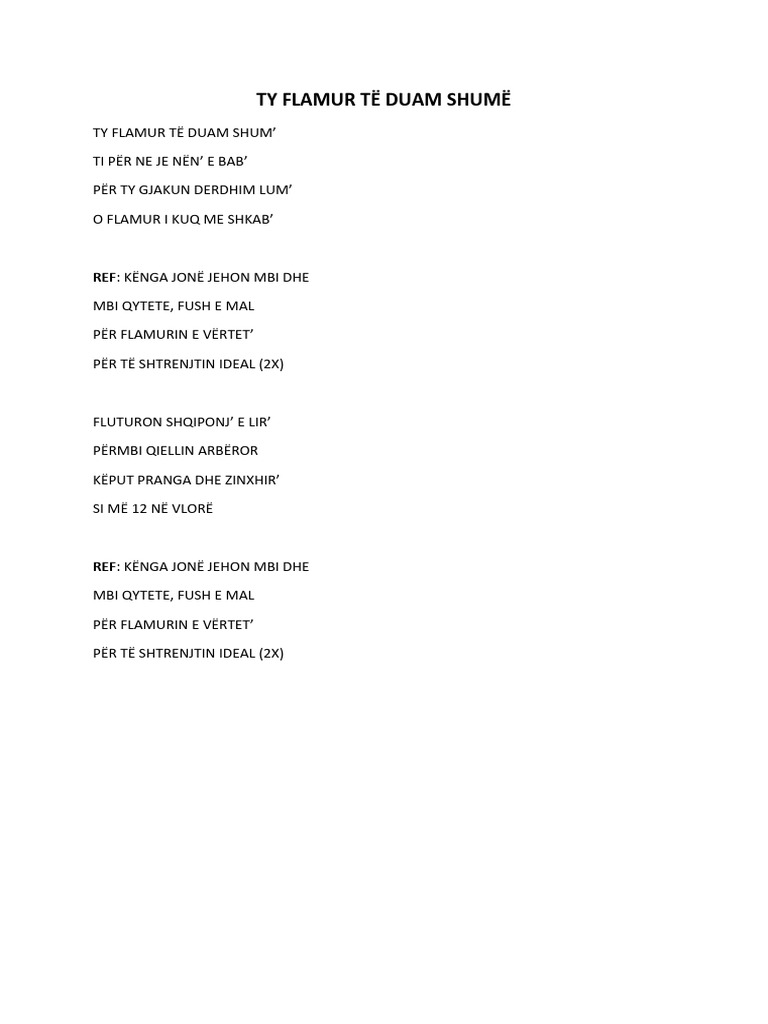 Kenga '' Ty Flamur Të Duam Shumë '' | PDF