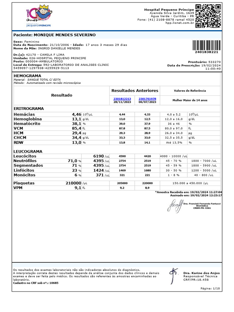 2401838221-Monique Mendes Severino | PDF | Diagnóstico médico | Fluidos corporais