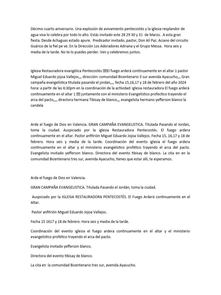 Décimo Cuarto Aniversario | PDF | Evangélico | Familias ...