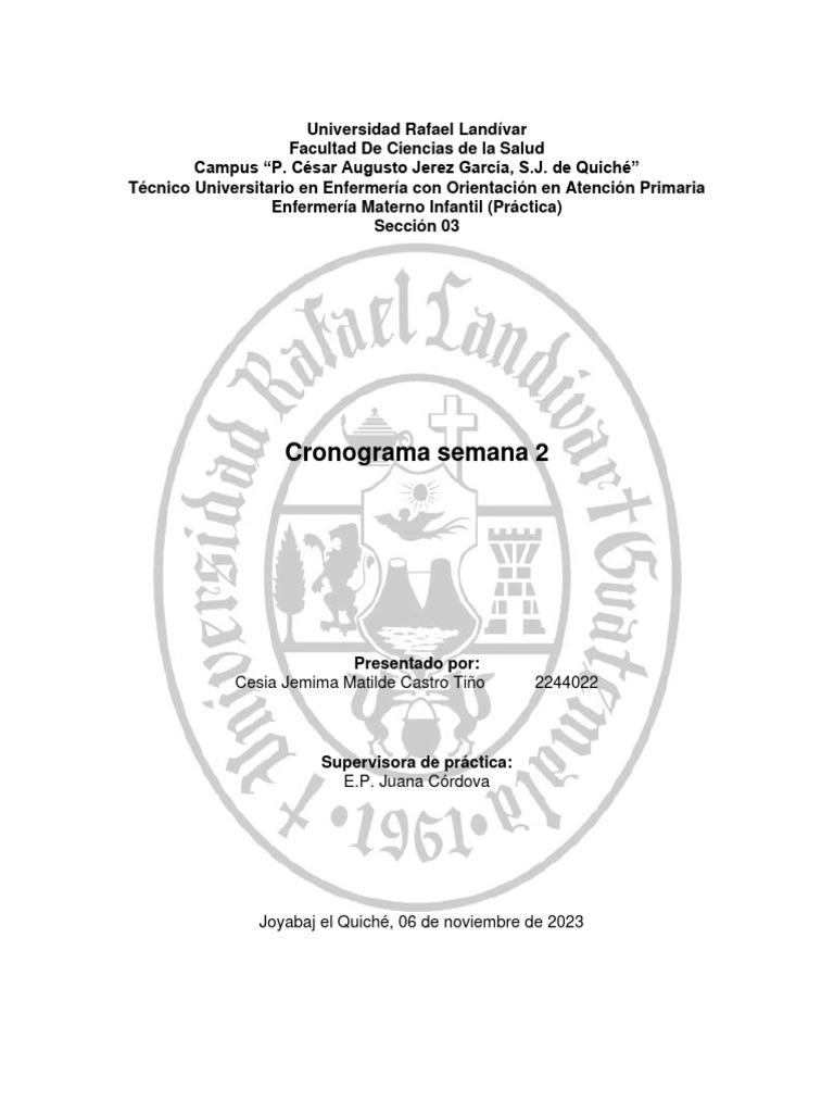 Cronograma 2da Semana MATER | PDF | Salud pública | Servicios públicos