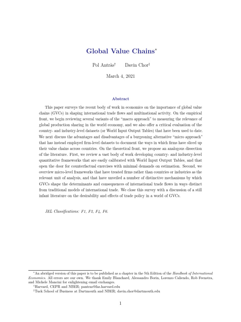 Antras Chor GVC Chapter Long Version | PDF | Input–Output Model ... Antras Chor GVC Chapter Long Version | PDF | Input–Output Model ...