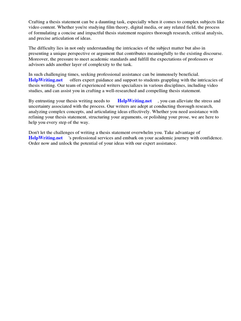Video Thesis Statement | PDF | Essays | Thesis Video Thesis Statement | PDF | Essays | Thesis