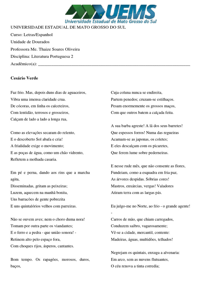 Conto e Poemas Realismo | PDF