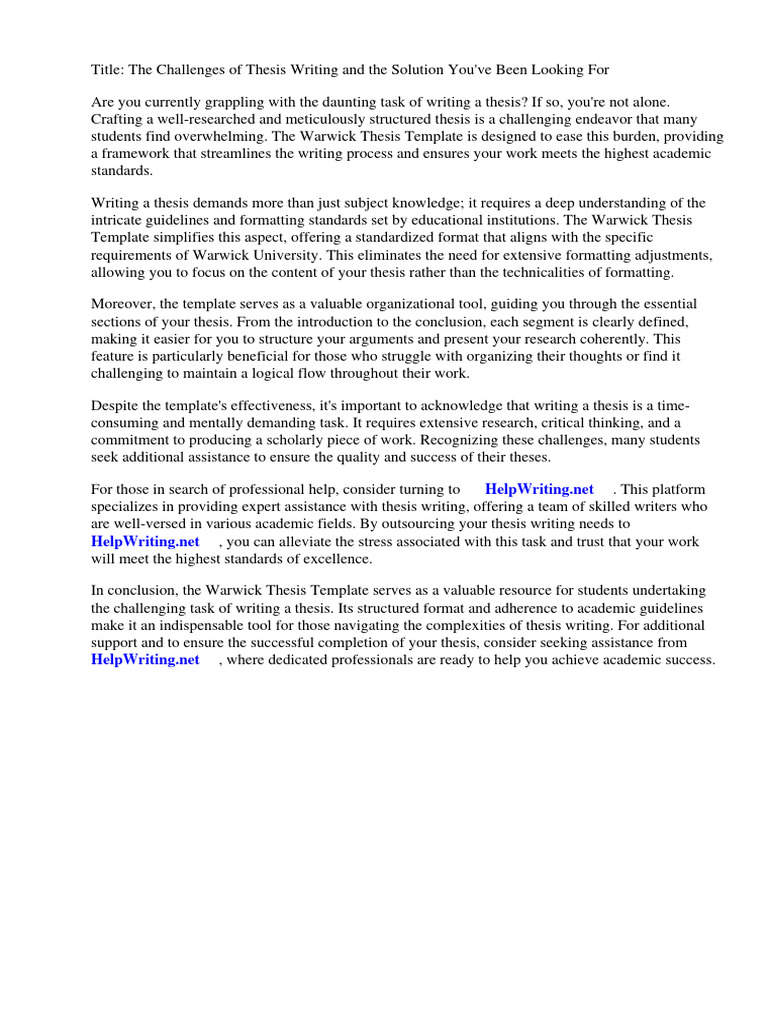 Warwick Thesis Template | PDF | Thesis | Cognitive Science