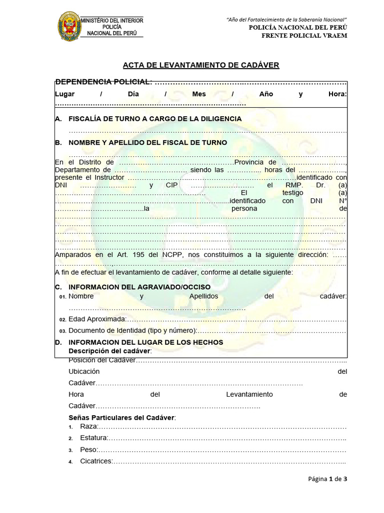 Acta de Levantamiento de Cadaver | PDF