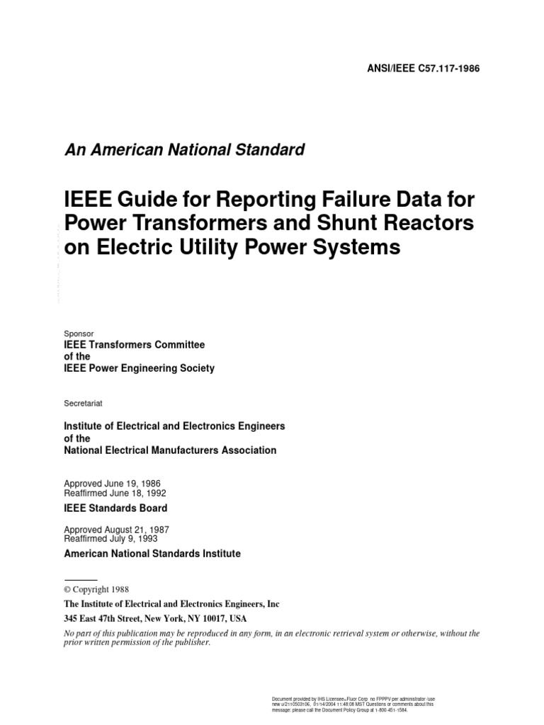 C57.117-1986 Guide For Reporting Failures Data For Power Trnsformers | PDF
