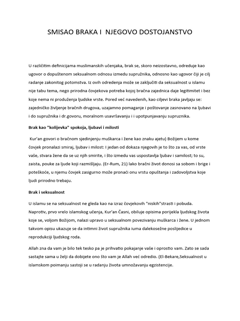 Smisao Braka I Njegovo Dostojanstvo | PDF