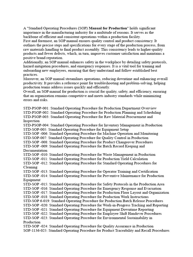 Std Sop Manual Pdf Packaging And Labeling Business 
