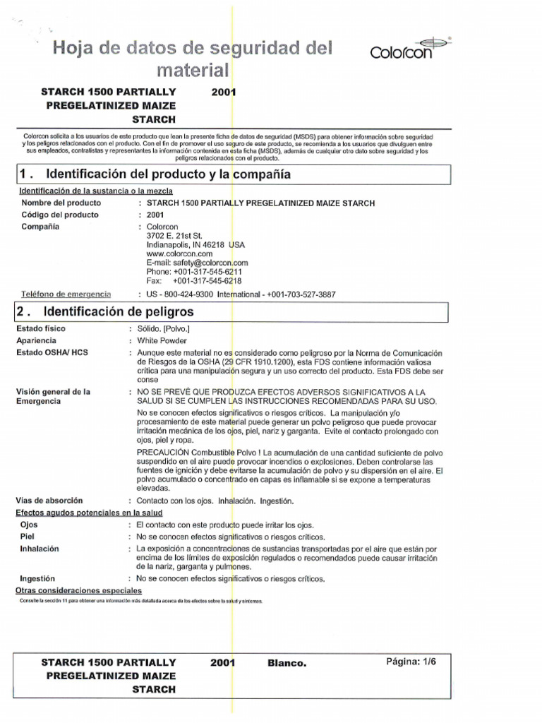 Almidon Pregelatinizado (Starch Mach 1500) | PDF