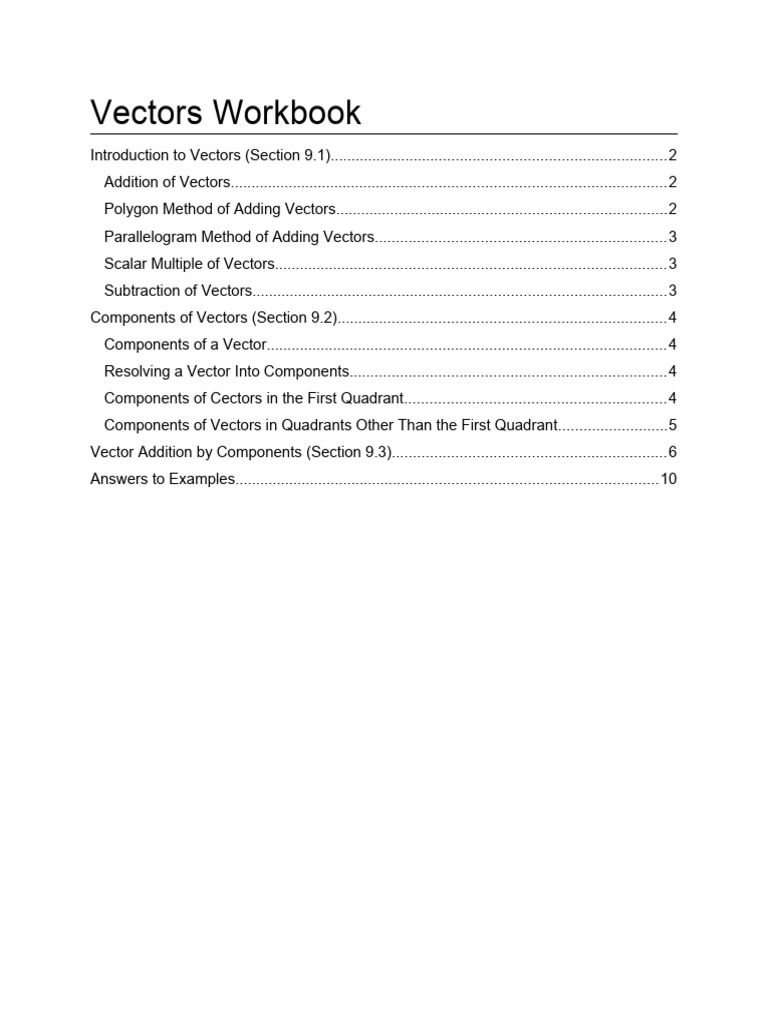 Vectors Workbook | PDF | Euclidean Vector | Mathematics