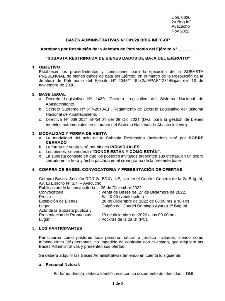 Bases Adm Subasta Restringida | PDF | Subasta | Autenticación