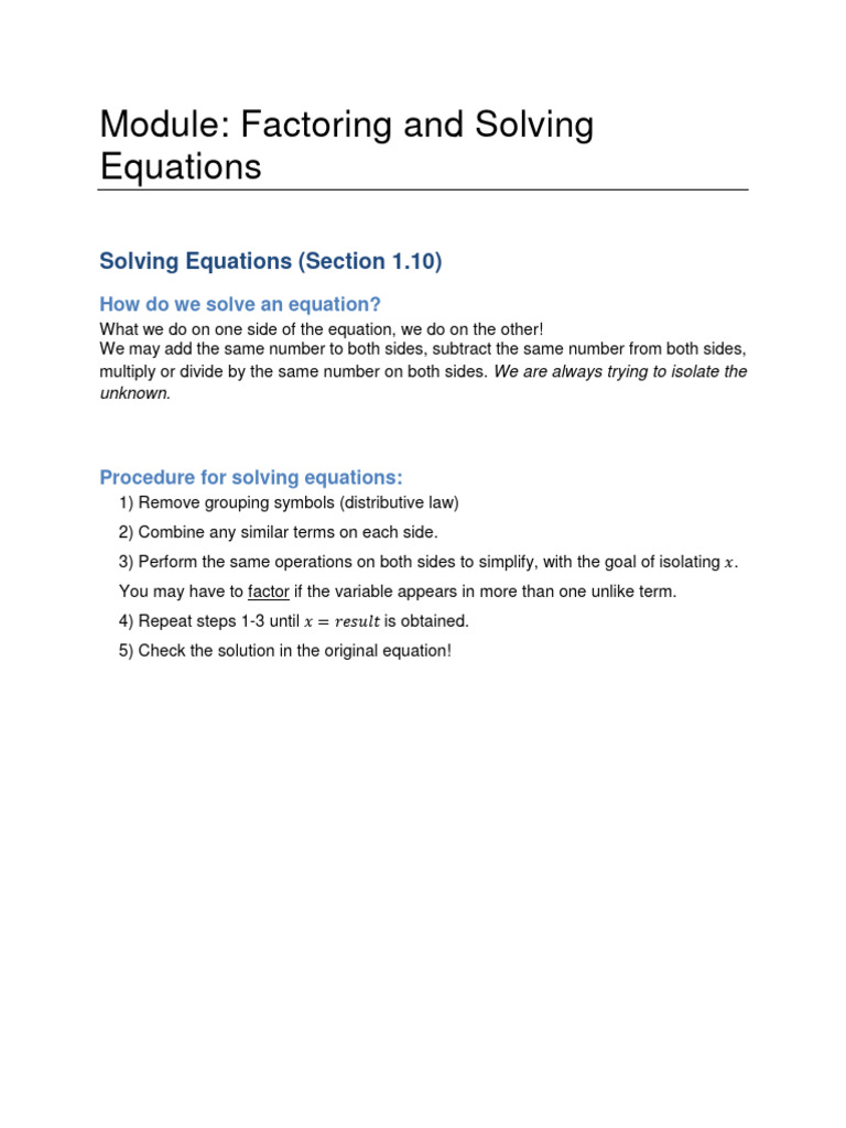 Solving Equations Workbook | PDF