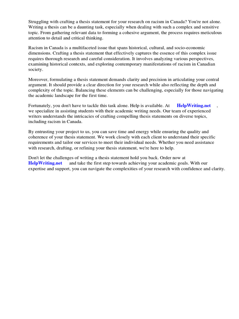 Thesis Statement For Racism in Canada | PDF | Discrimination & Race Relations | Racism