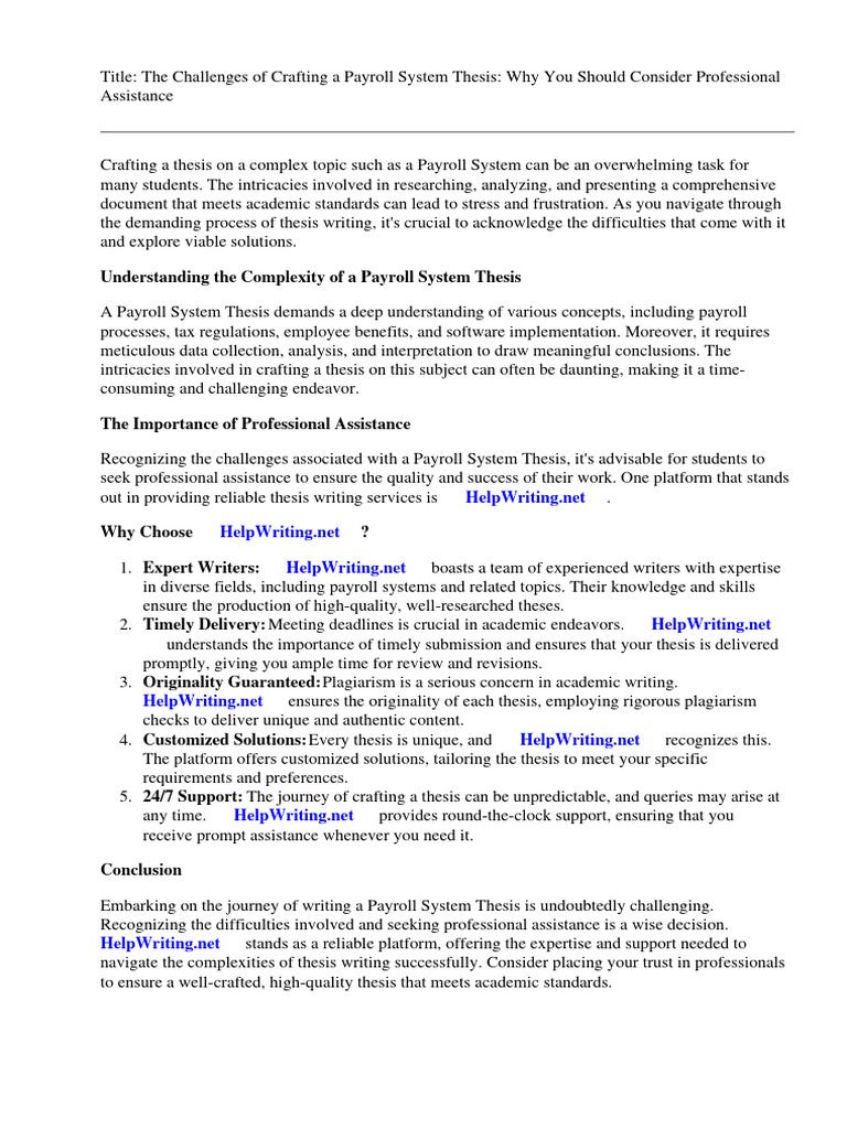 Payroll System Thesis | Download Free PDF | Payroll Tax | Thesis