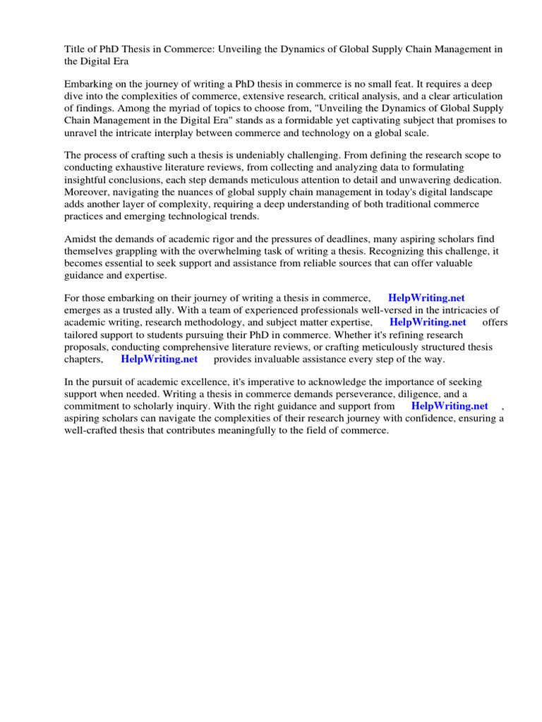 Title of PHD Thesis in Commerce | PDF | Thesis | Doctor Of Philosophy