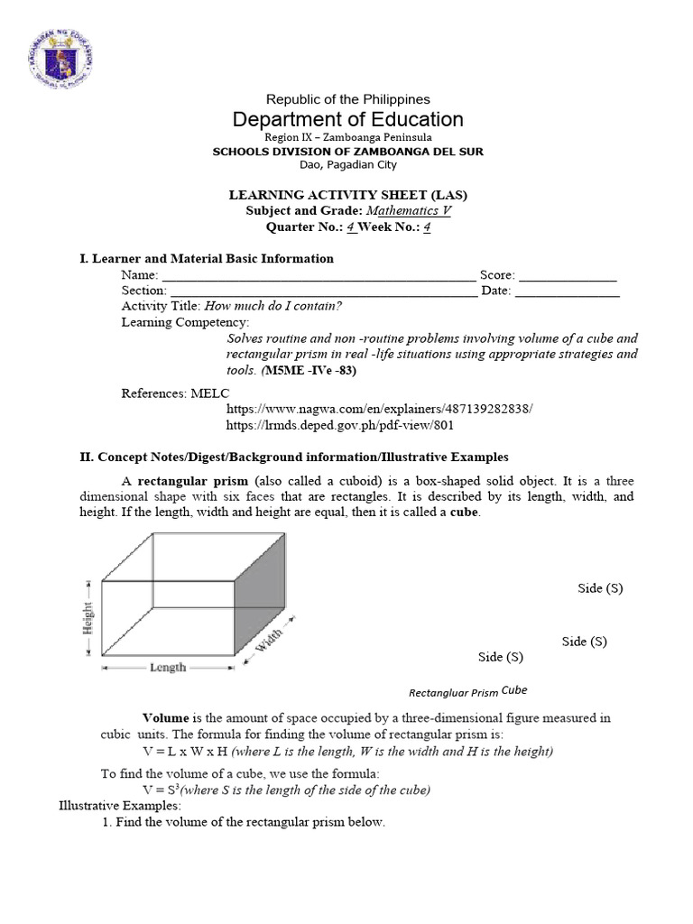 LAS Volume of Prism | PDF | Teaching Methods & Materials