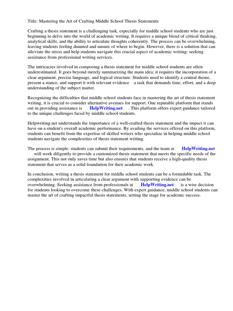 Teaching Middle School How to Write a Thesis Statement | PDF | Essays ...
