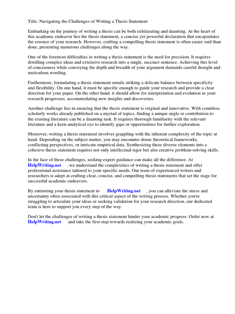Challenges in Writing A Thesis Statement | PDF | Thesis | Essays