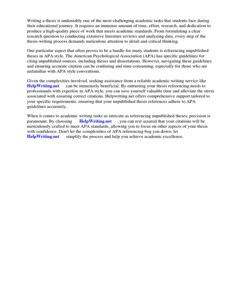 Reference Unpublished Thesis Apa Style | PDF | Thesis | Apa Style
