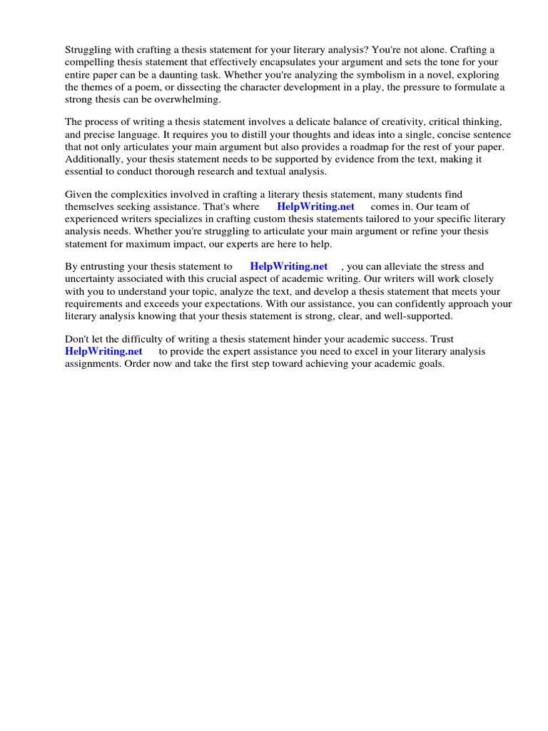 Analysis Literary Thesis Statement Examples | PDF | Essays | Narration