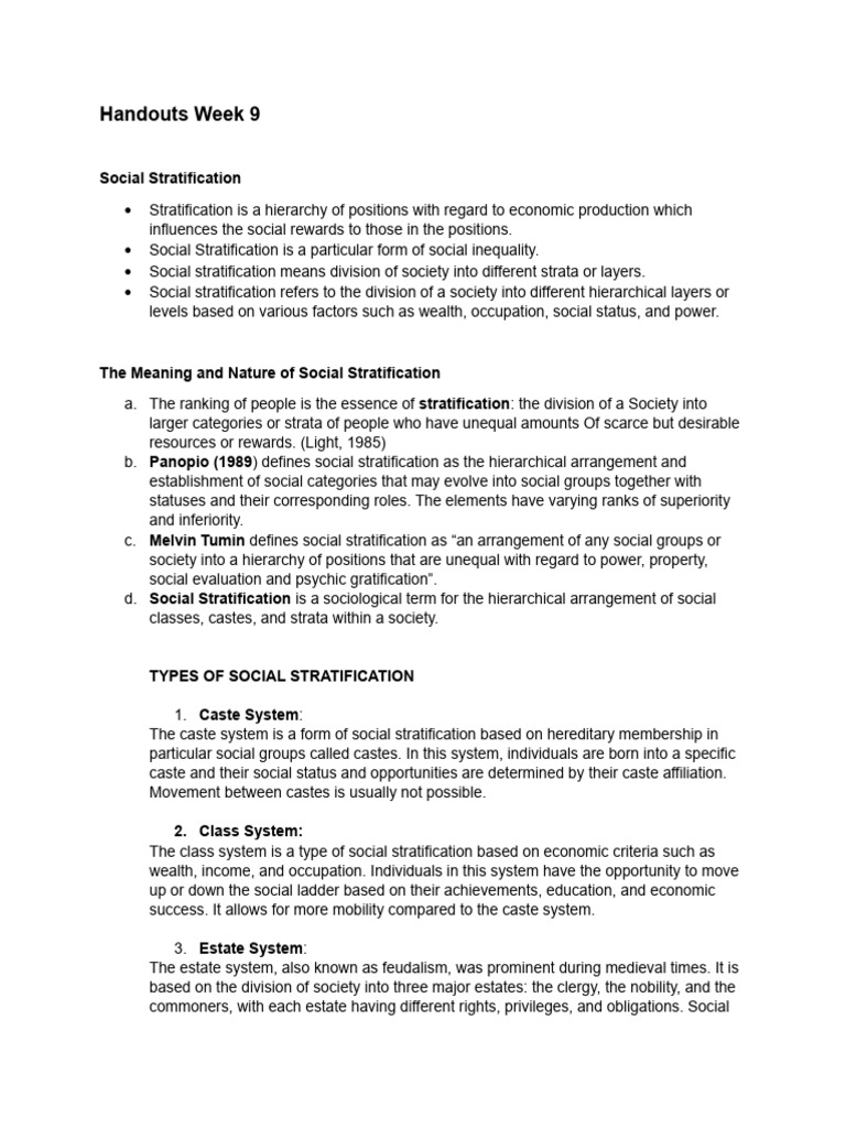 Handouts Week-9 | PDF | Social Stratification | Caste