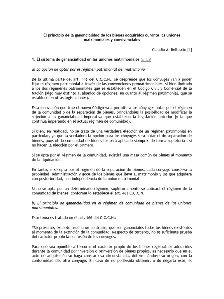 El Principio de La Ganancialidad de Los Bienes Adquiridos Durante Las ...