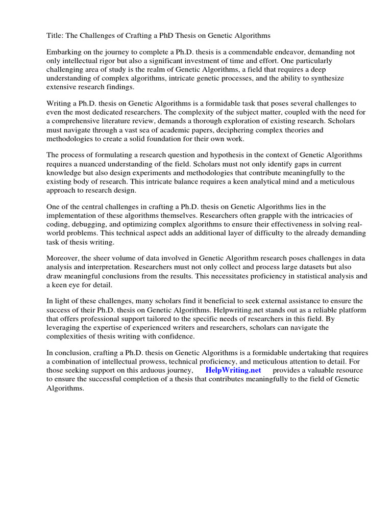 PHD Thesis Genetic Algorithm | PDF | Genetic Algorithm | Mathematical Optimization