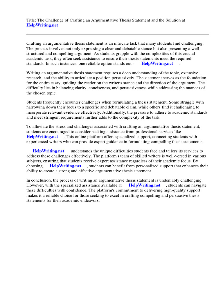 Argumentative Thesis Statement | PDF | Essays | Logic